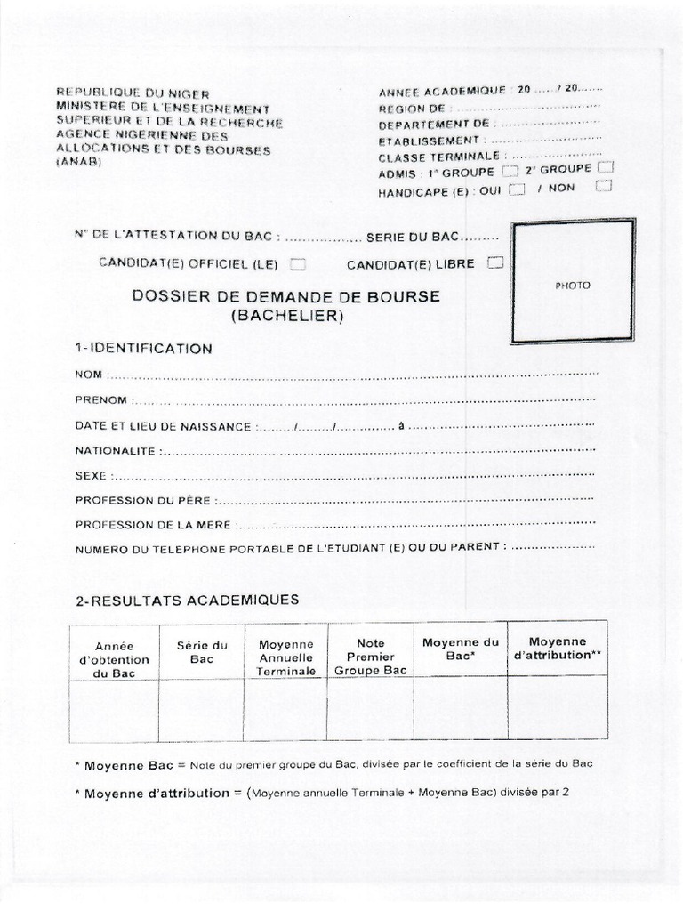 Fiche Demande Bourse Bac 2021 | PDF