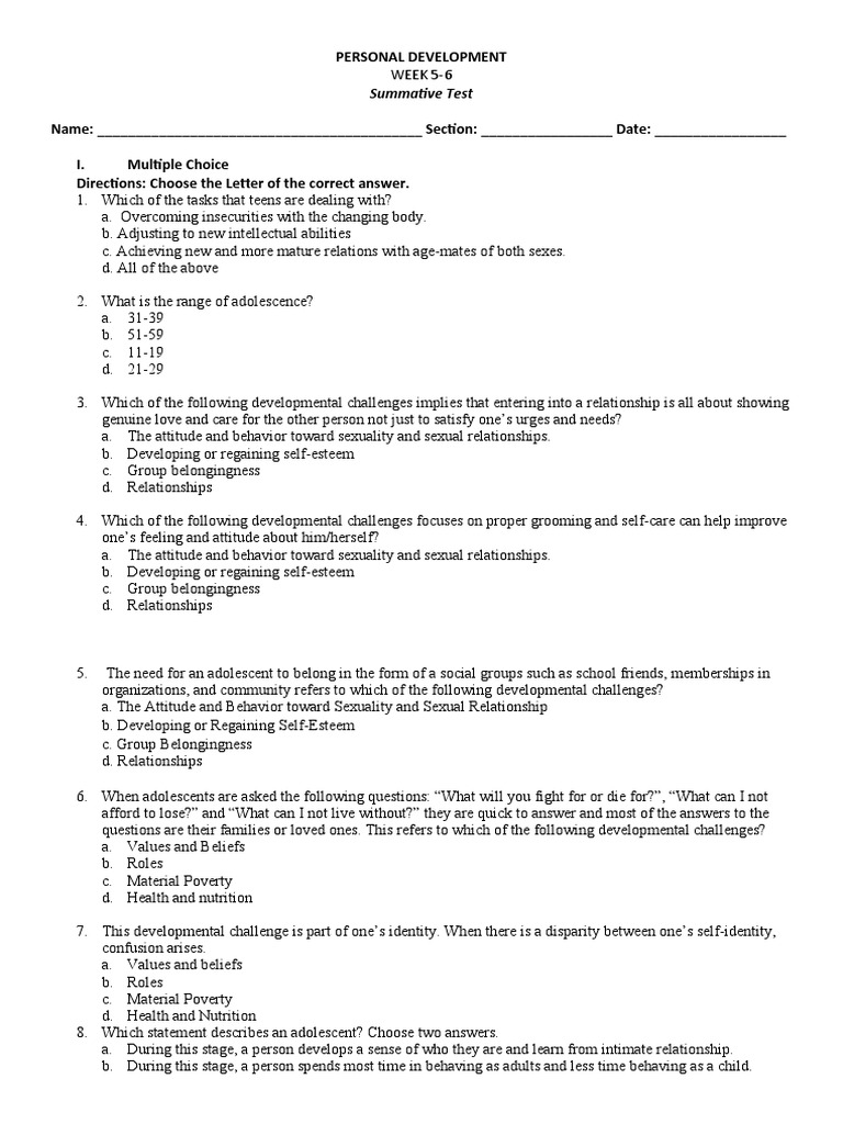 Personal Development St 1 Pdf Adolescence Stress Biology