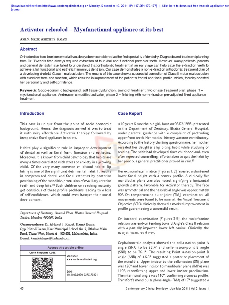 Activator Reloaded - Myofunctional Appliance at Its Best | PDF ...