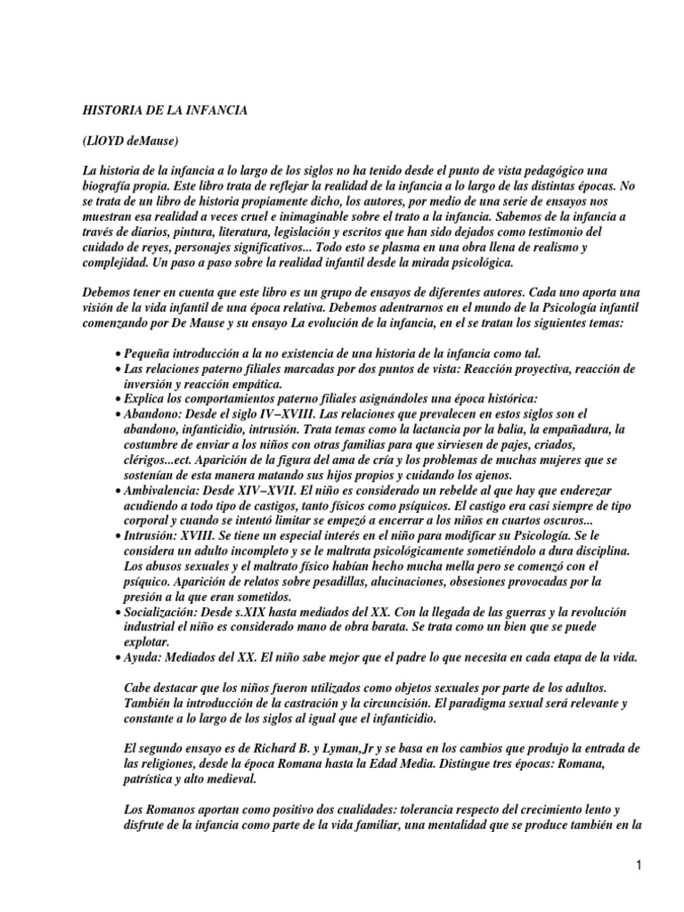 Historia de La Infancia Lloyd Demause | PDF | Discriminación | Partería