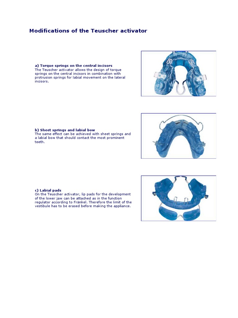 Teuscher Activator Modifications | PDF | Tongue | Dental Anatomy