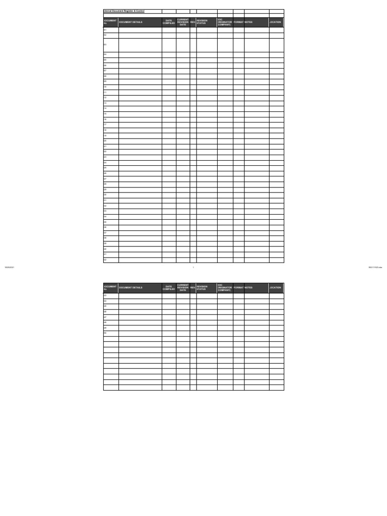 Document Details Rev. Format Notes Location Document No. Date Compiled ...