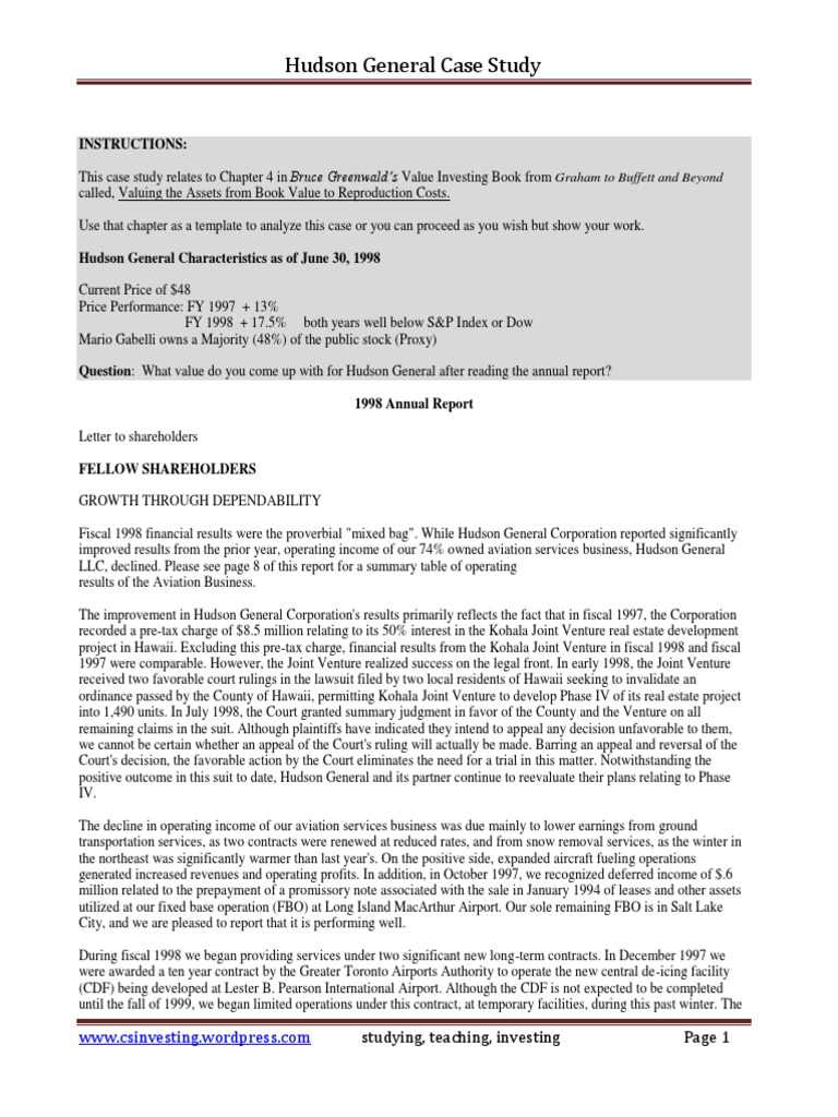 Hudson General Case Study Read This Second | Descargar gratis PDF | Finance & Money Management ...