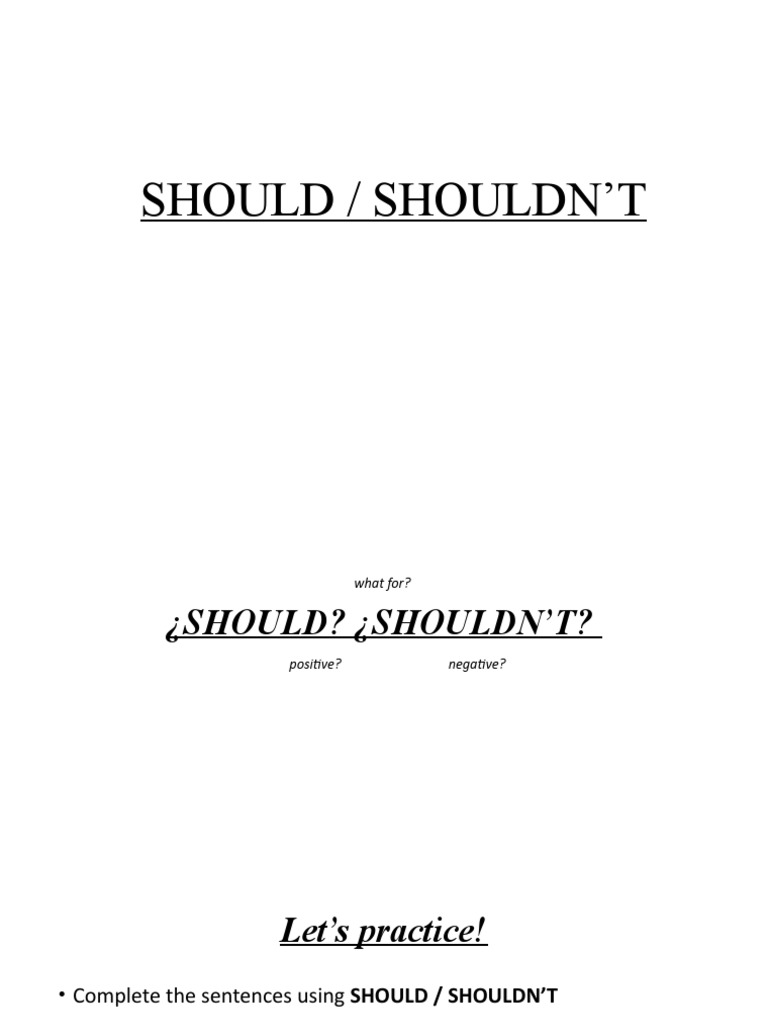 Should - Shouldnt Sentences - 6toprim | PDF | Grammar | Syntax