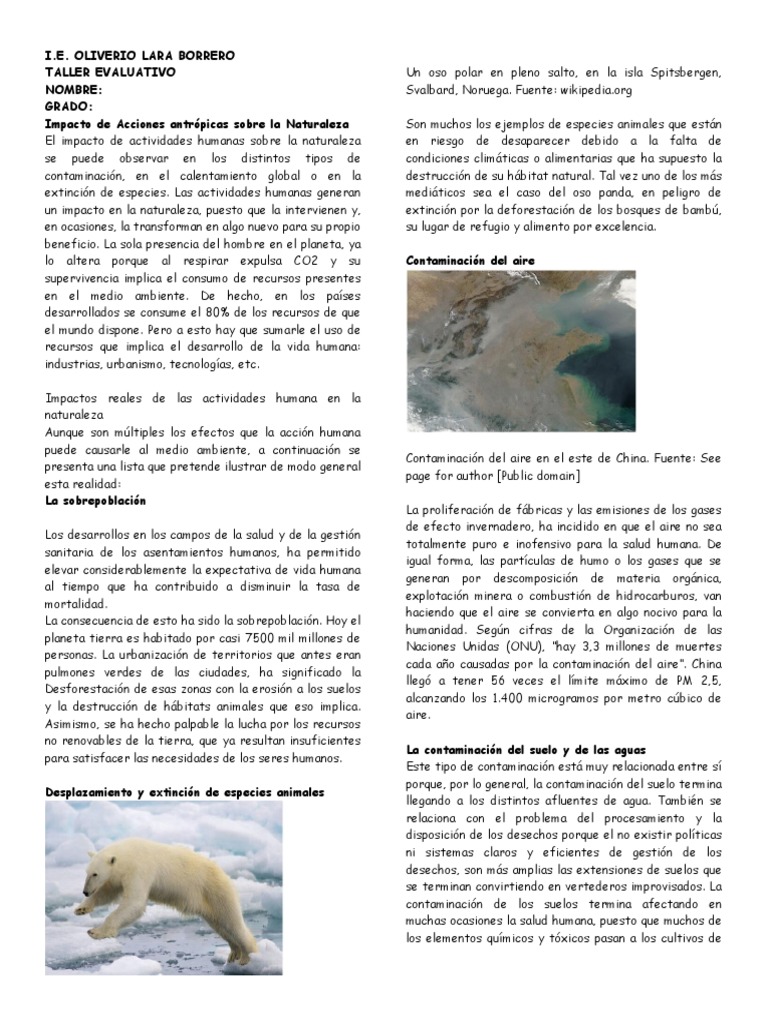 Impacto Humano en la Naturaleza | PDF | Contaminación | Residuos