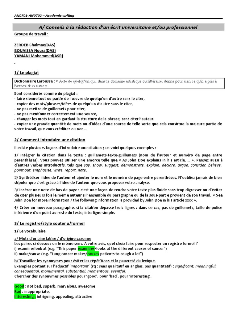 1 - Academic Writing - Worksheet | PDF | la communication | Grammaire