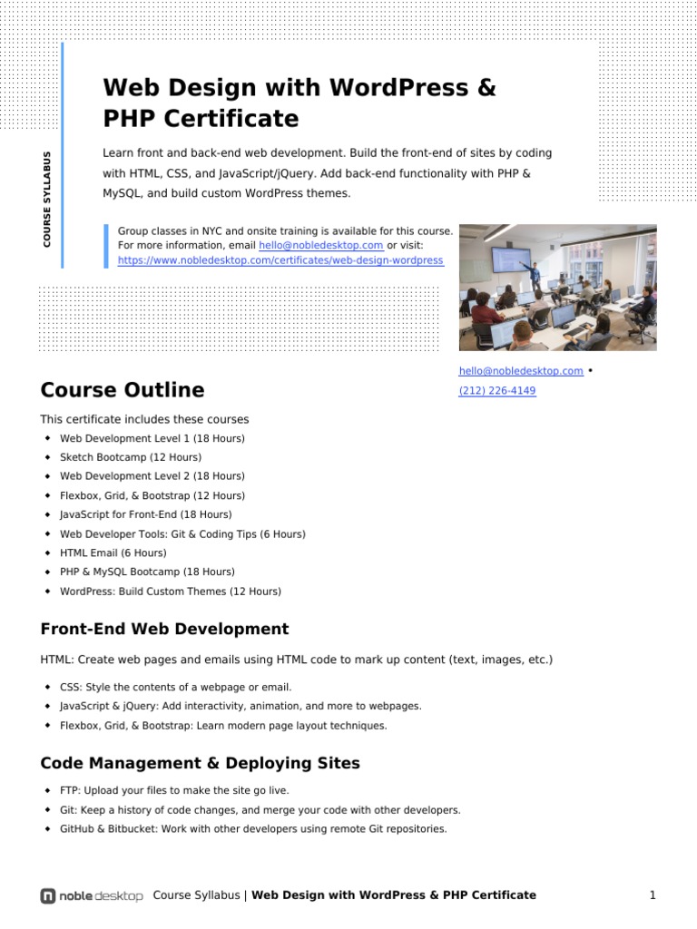 Web Design With Wordpress and PHP Certificate Syllabus | PDF | Word ...