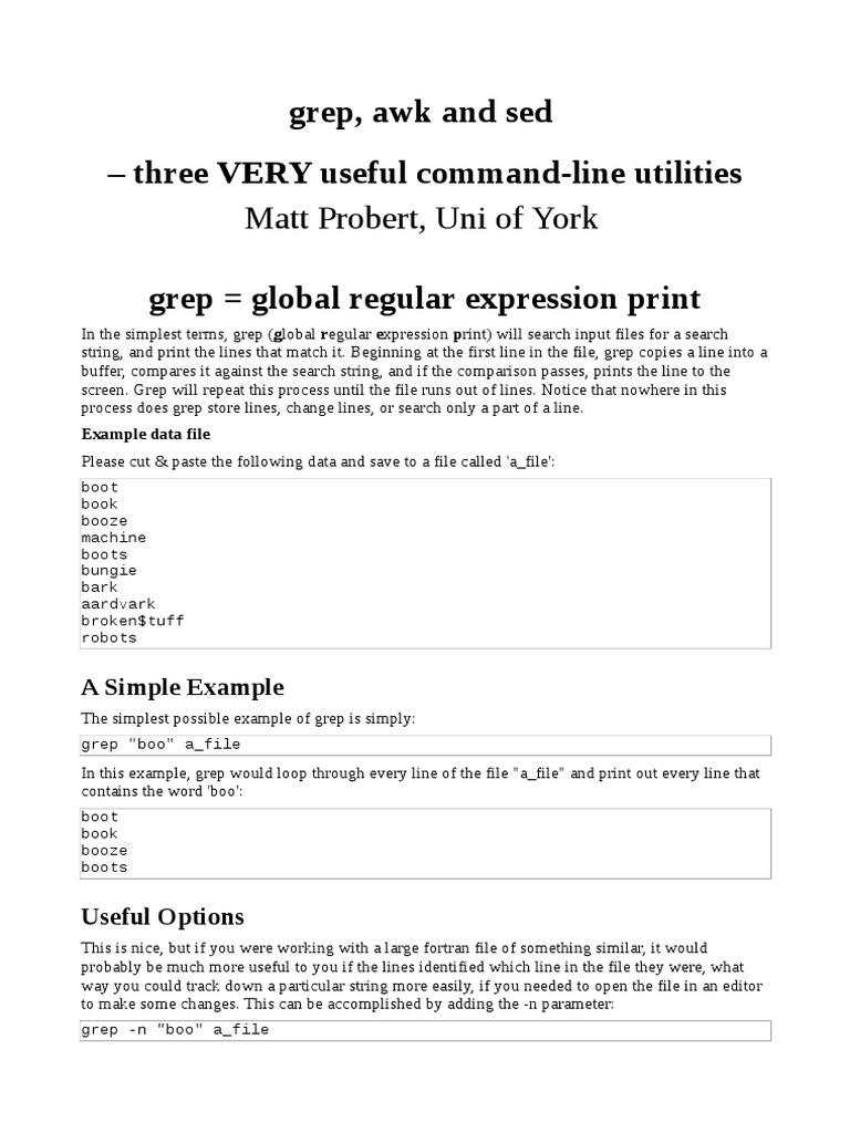 Grep Awk And Sed Three Very Useful Command Line Utilities Pdf Computer Programming Software 