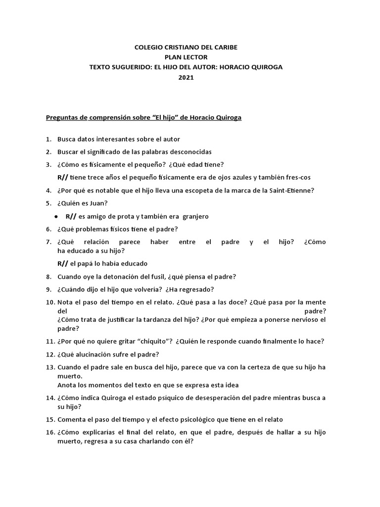 Preguntas sobre "El hijo" de Quiroga | PDF | Religión y espiritualidad