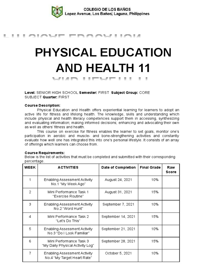 Senior High PE & Health Course | PDF | Strength Training | Physical Fitness