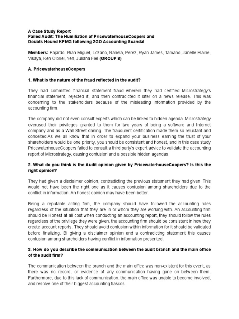 Case Study Report (Group 8) | PDF | Audit | Accounting