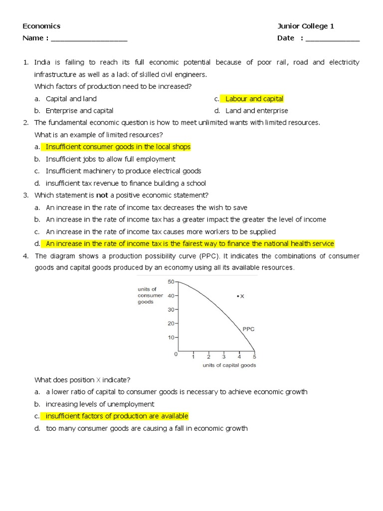 C1 Basic Economic Quiz | PDF | Taxes | Profit (Economics)