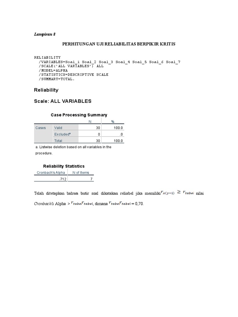 Reliability Scale: All Variables: Lampiran 8 | PDF