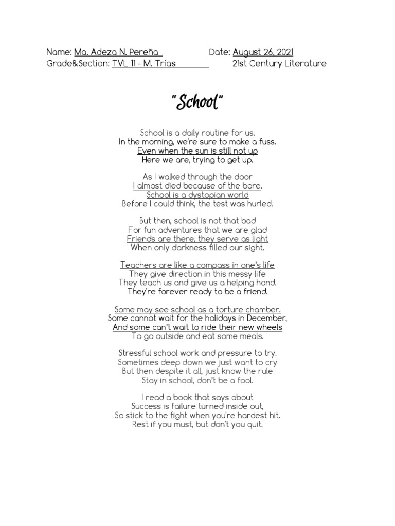 Activity 2 (Poem About School) | PDF | Language Arts & Discipline | Poetry