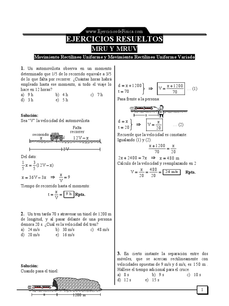 MRU y MRUV Ejercicios Resueltos | PDF | Velocidad | Cambio