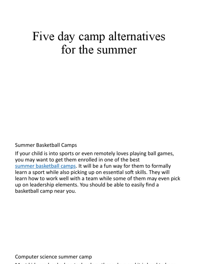 Five Day Camp Alternatives For The Summer | PDF
