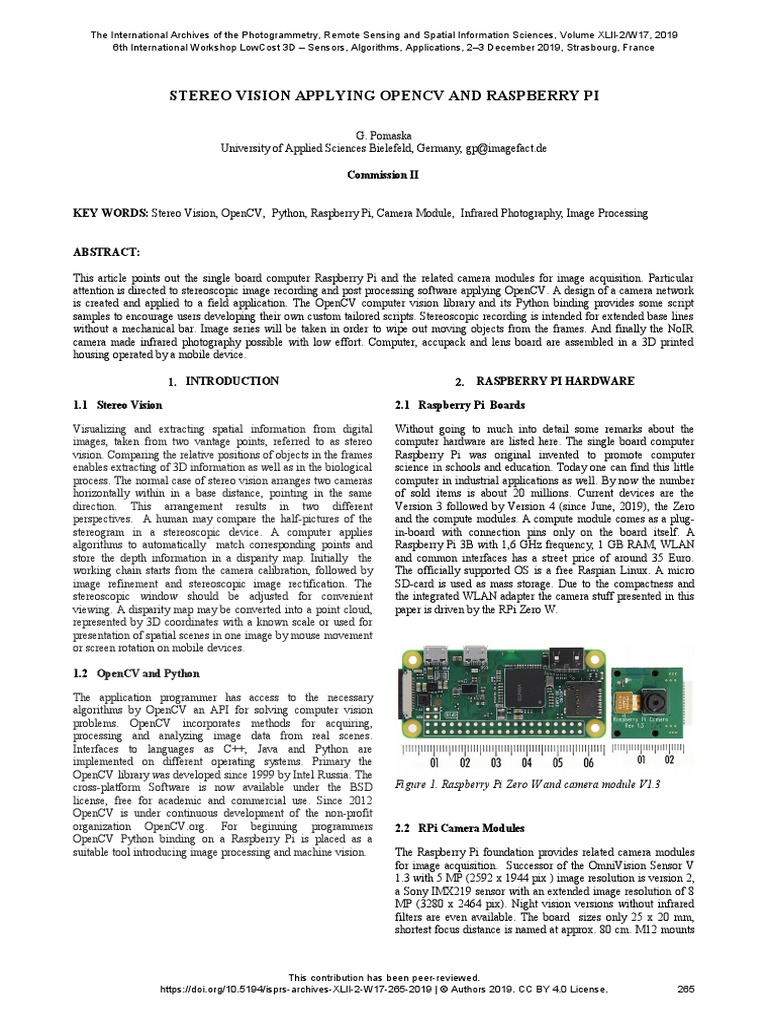 Stereo Vision Applying Opencv and Raspberry Pi: Commission II | PDF ...