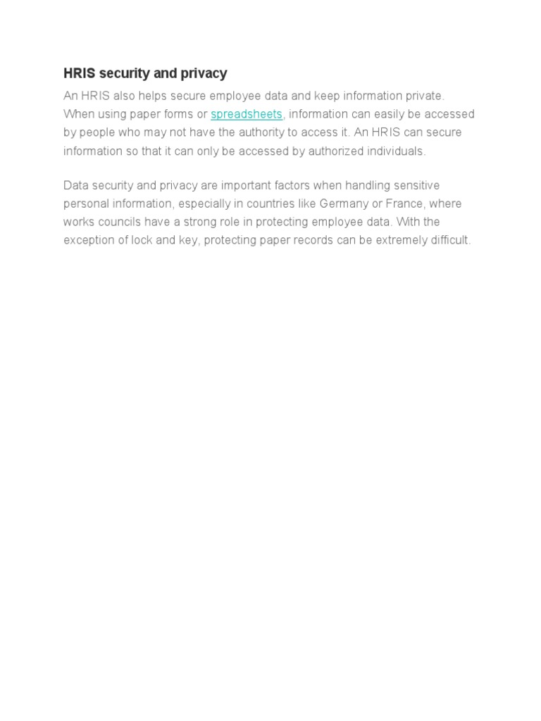 HRIS Security and Privacy: Spreadsheets | PDF | Business | Computers