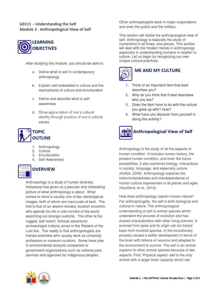 Learning Objectives: GECC1 - Understanding The Self Module 3 ...