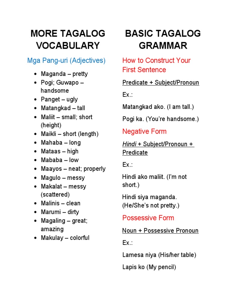 More Tagalog Vocabulary | PDF