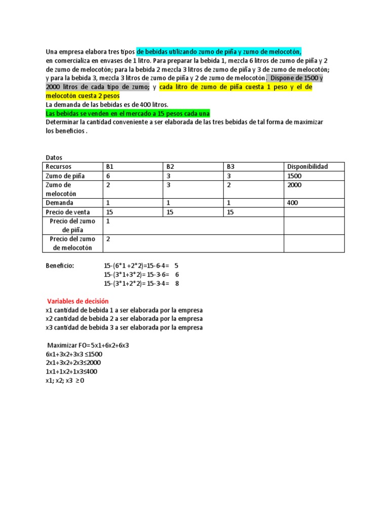 Ejercicioa Con 3 Variables | Descargar gratis PDF | café