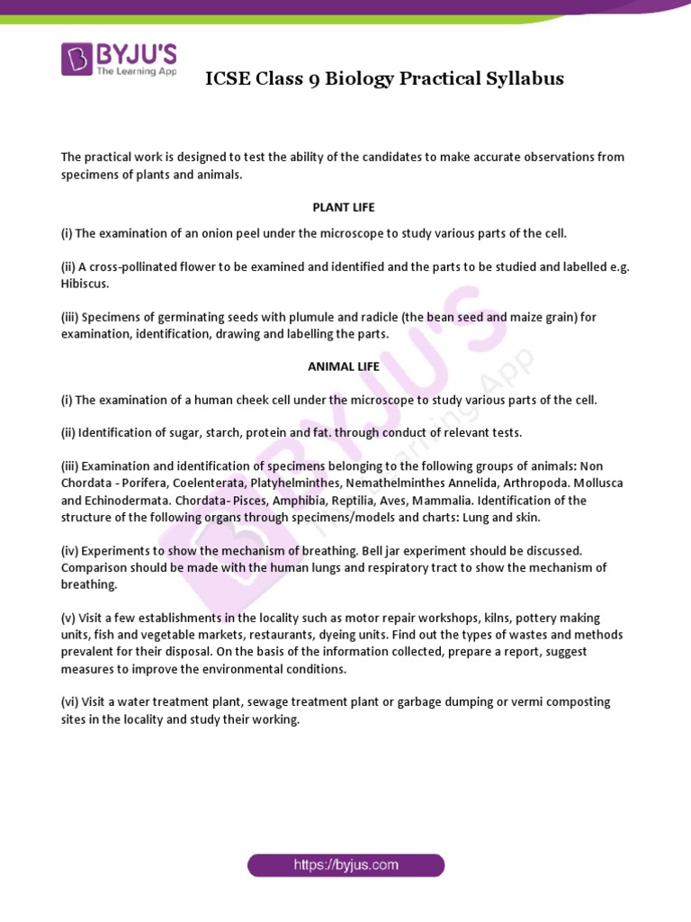 ICSE Class 9 Biology Practical Guide | PDF