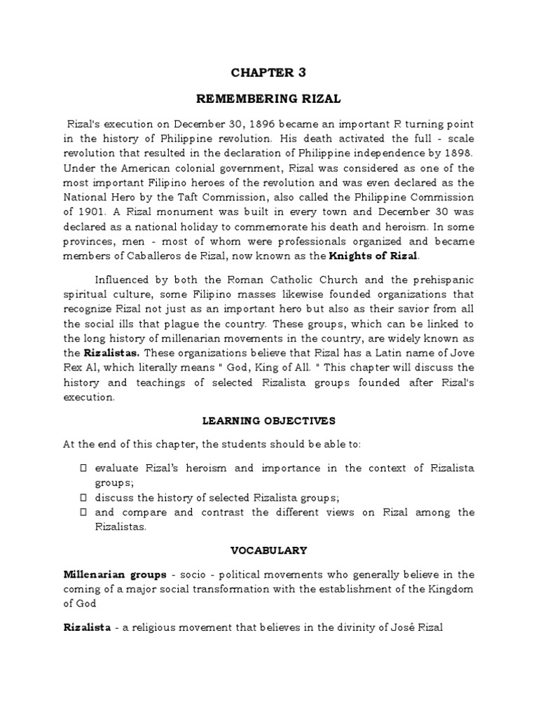 Chapter 3 - Remembering Rizal | PDF | Jesus | Philippines