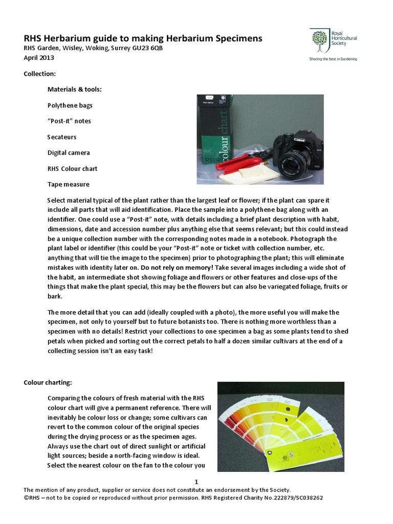 RHS Herbarium Guide To Making Herbarium Specimens: Collection ...