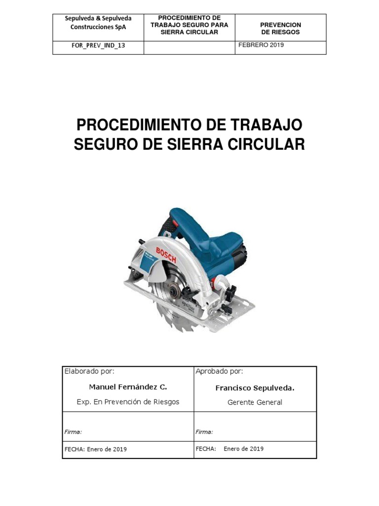 Procedimiento Seguro Sierra Circular | PDF | Soldadura | Construcción