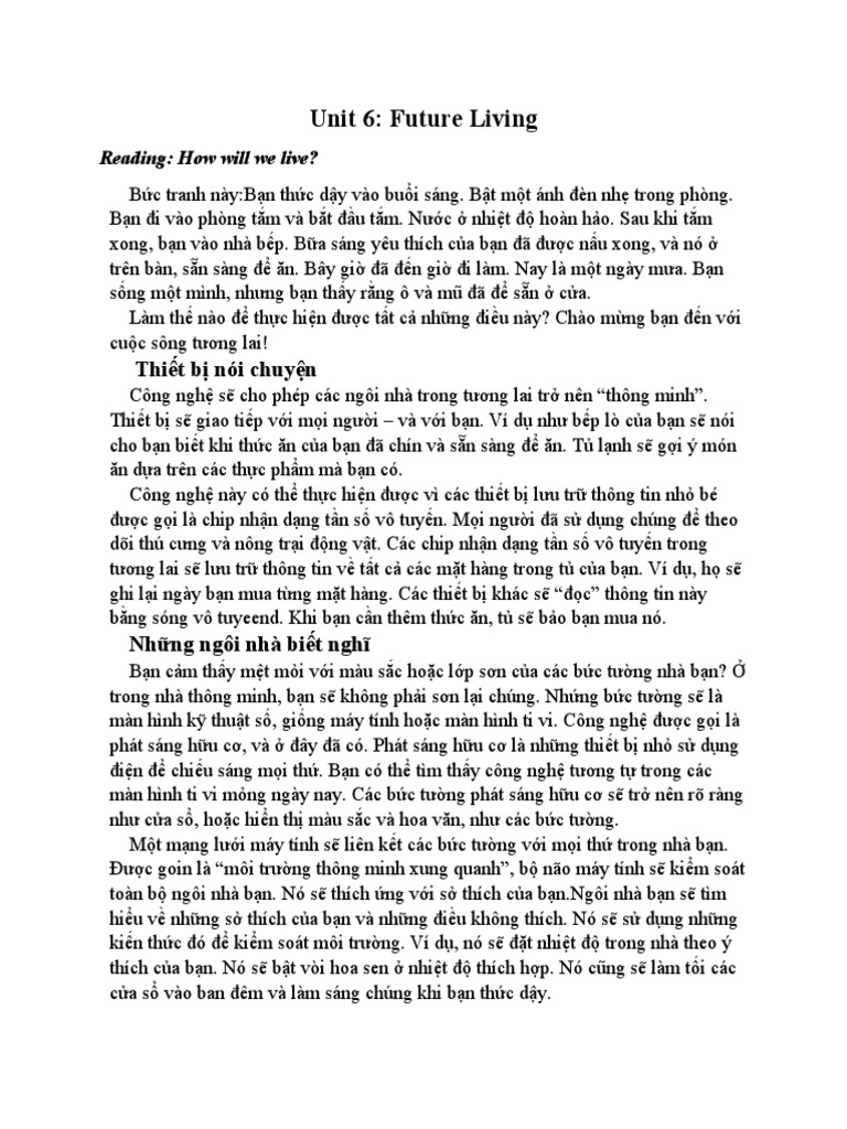 Unit 6 Future Living Pdf