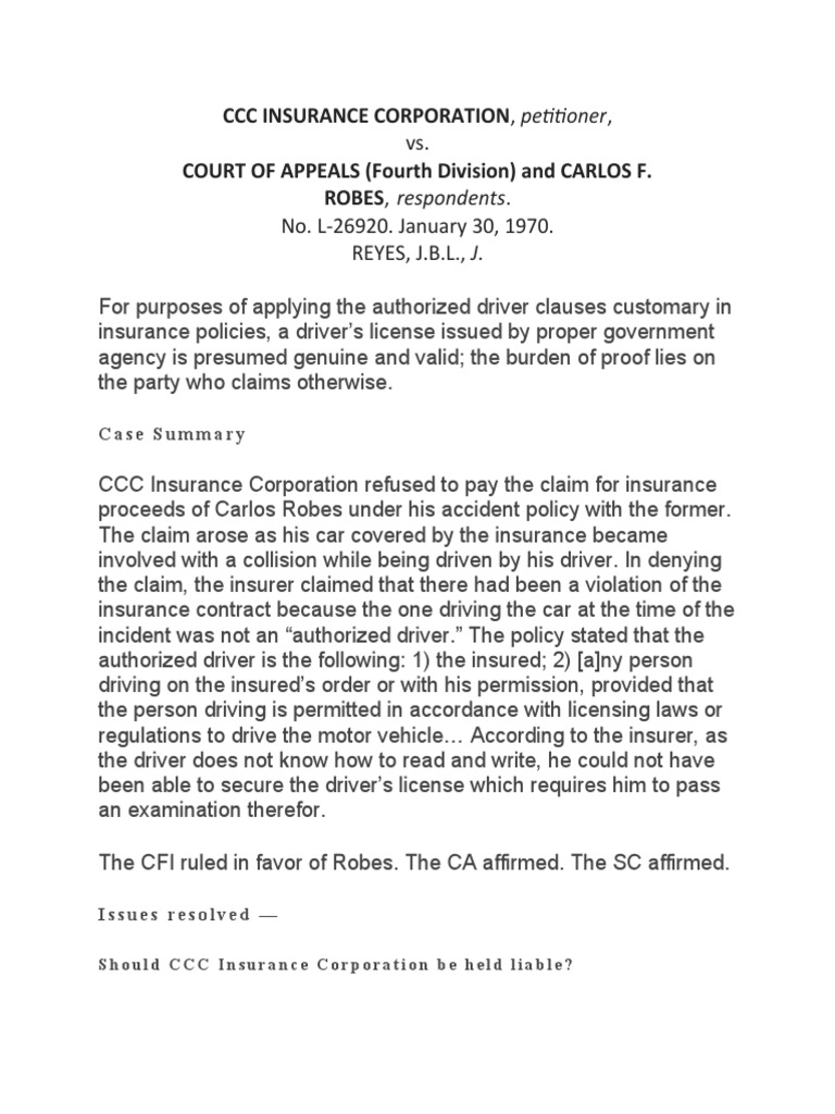 CCC Insurance Corporation, Petitioner, COURT OF APPEALS (Fourth ...