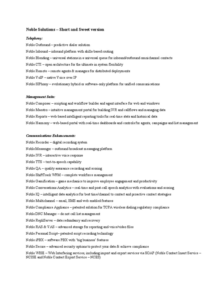 Noble Solutions: Comprehensive Dialer Suite | PDF | Interactive Voice ...