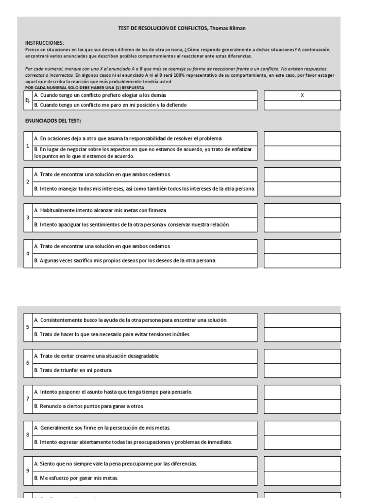 Test de Resolucion de Conflictos | PDF