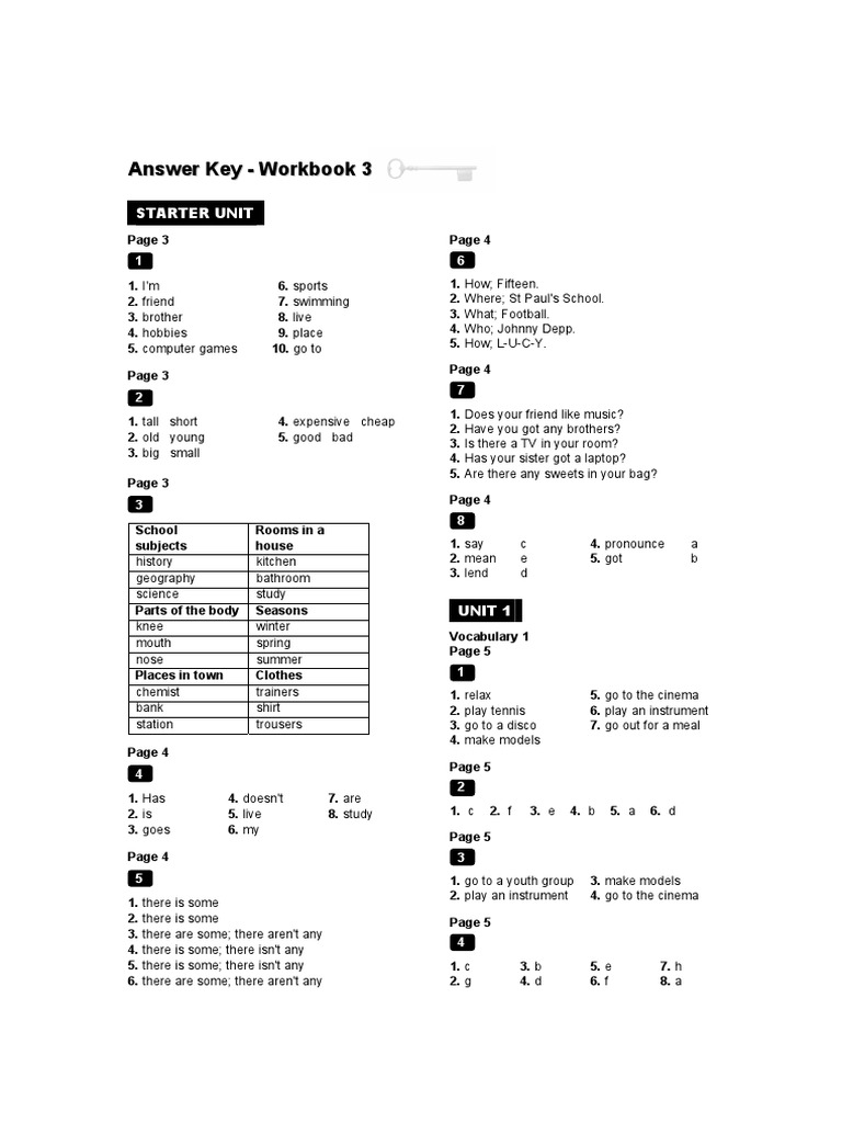 Workbook 3 Answer Key | PDF | E Books