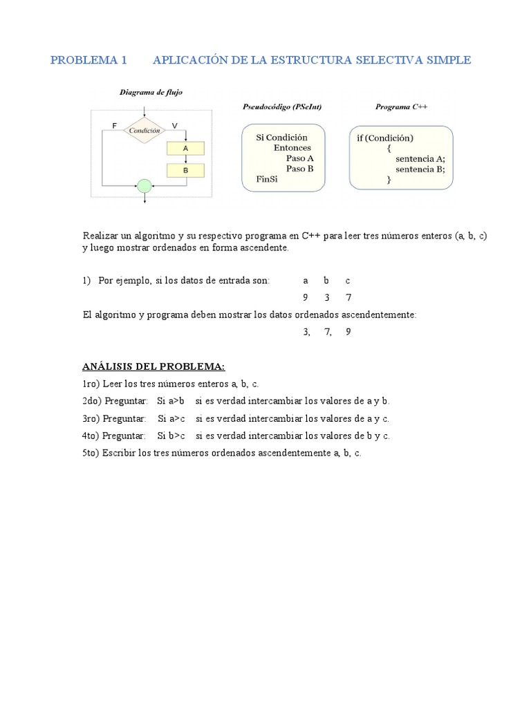 Prob 1 Estructura Selectiva Simple | PDF | C ++ | Algoritmos