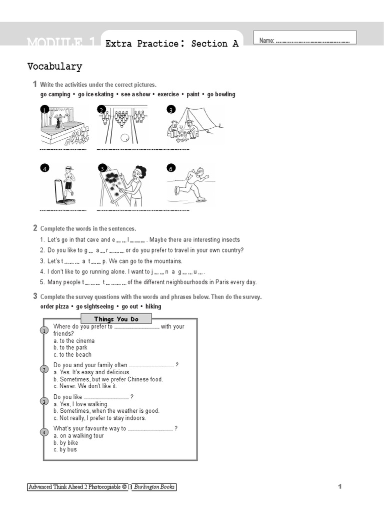 Vocabulary: Extra Practice Section A | PDF | Linguistics | Grammar