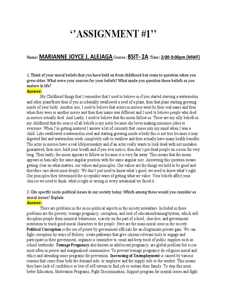 'ASSIGNMENT #1'': Marianne Joyce J. Alejaga Bsit-2A | PDF | Abraham | Morality