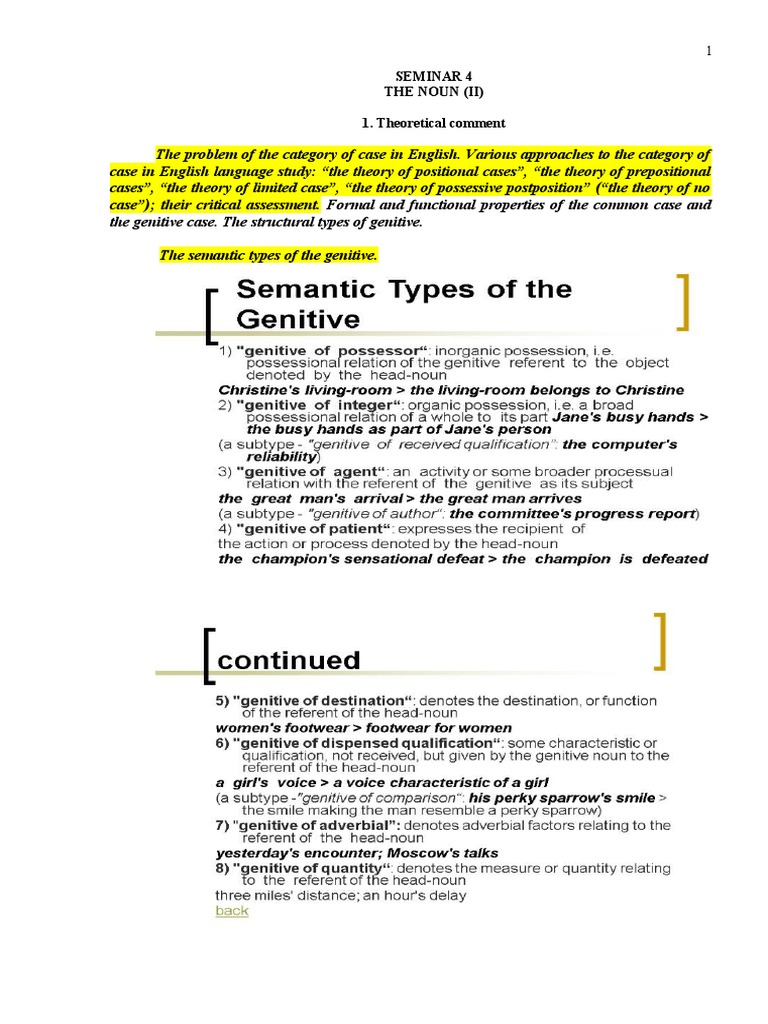 Seminar 4 The Noun (Ii) 1. Theoretical Comment | PDF | Preposition And ...