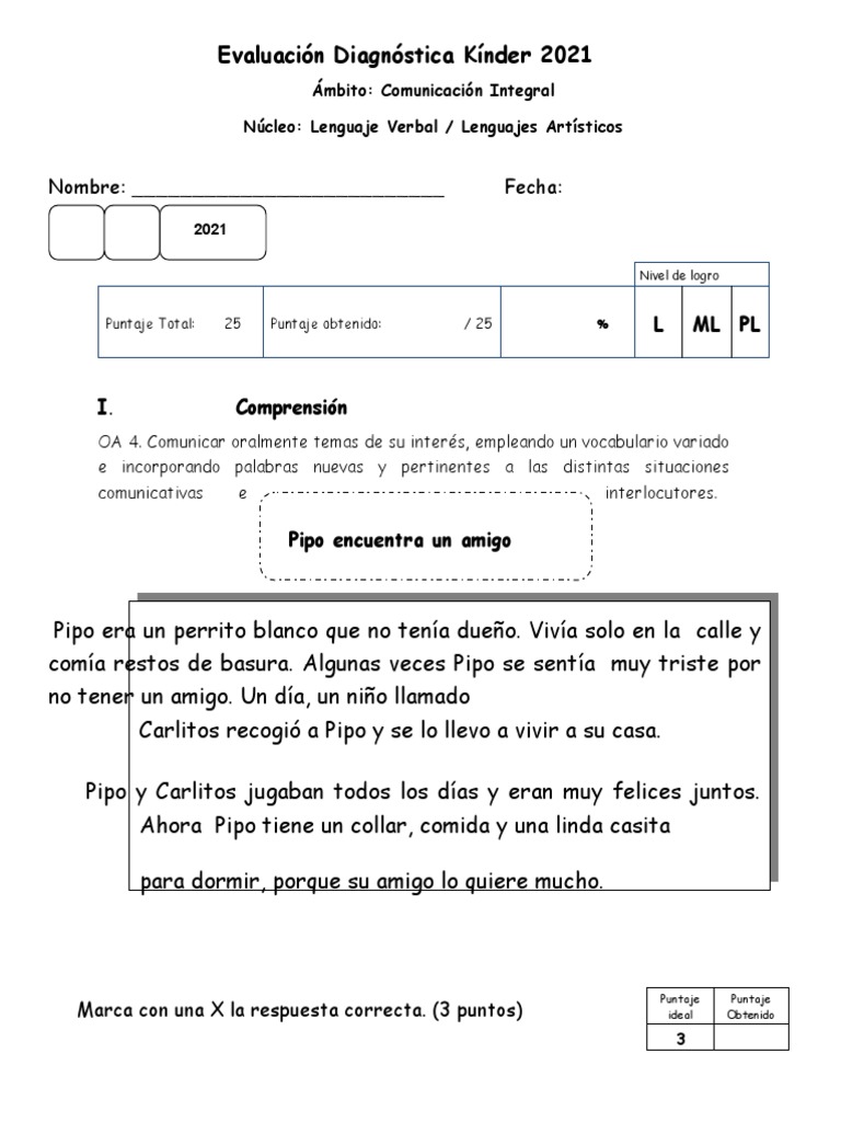Evaluación Diagnóstica Lenguaje Kínder 2021 Pdf Comunicación 5472
