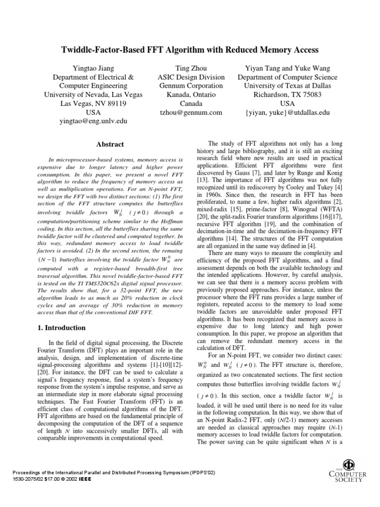 Twiddle Factor Based Fft Pdf Fast Fourier Transform Discrete Fourier Transform