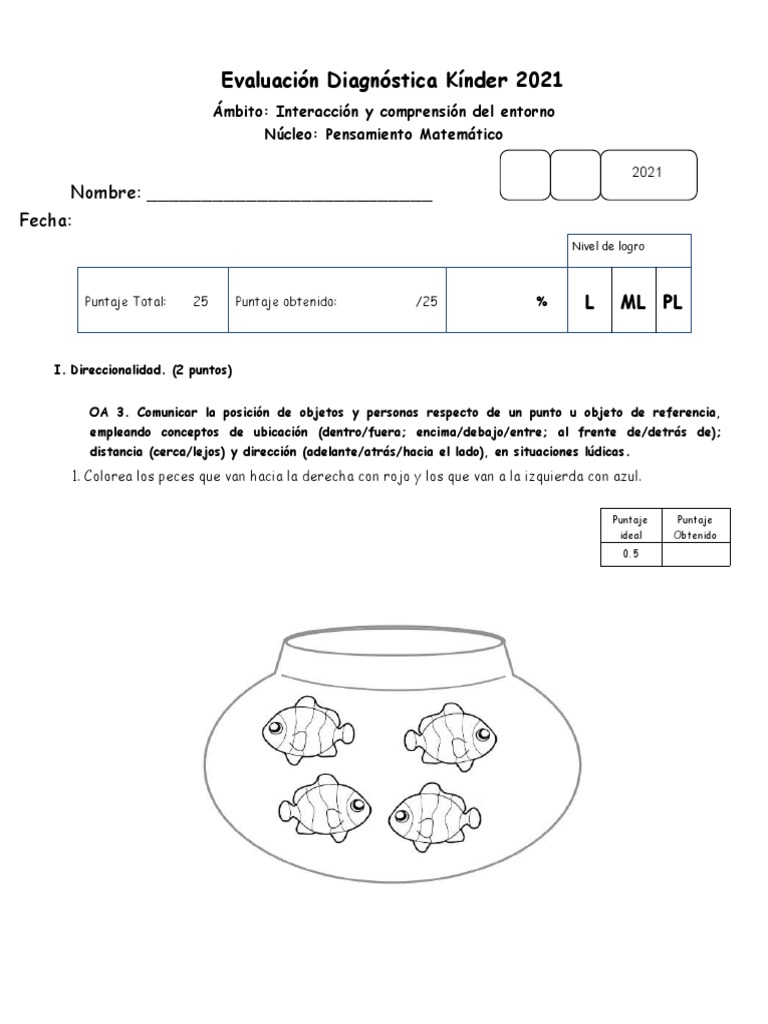 Evaluación Diagnóstica Pensamiento Matemático Kínder 2021 Pdf Color 4911