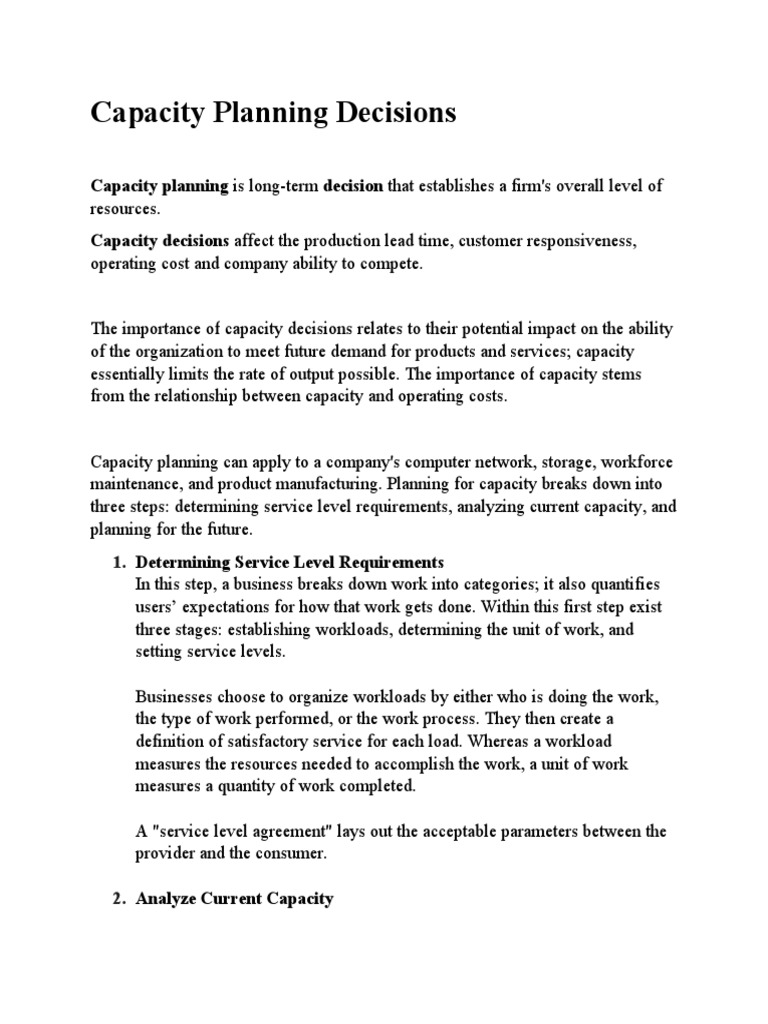 Lesson 2 Capacity Planning Decisions | PDF | Workload | Resource