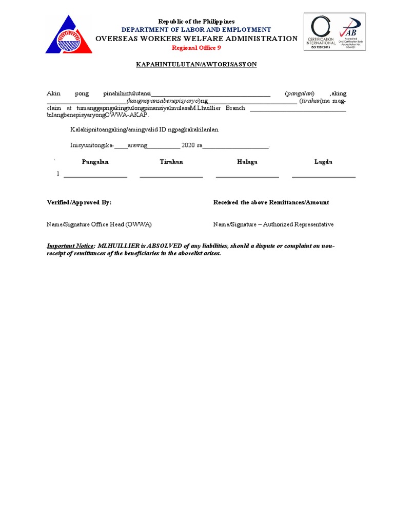 Authorization Dole-Akap | PDF