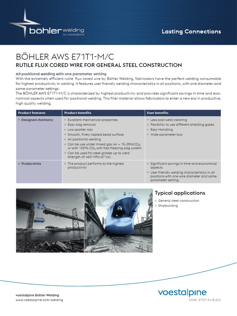 Böhler Aws E71T1-M/C: Rutile Flux Cored Wire For General Steel ...