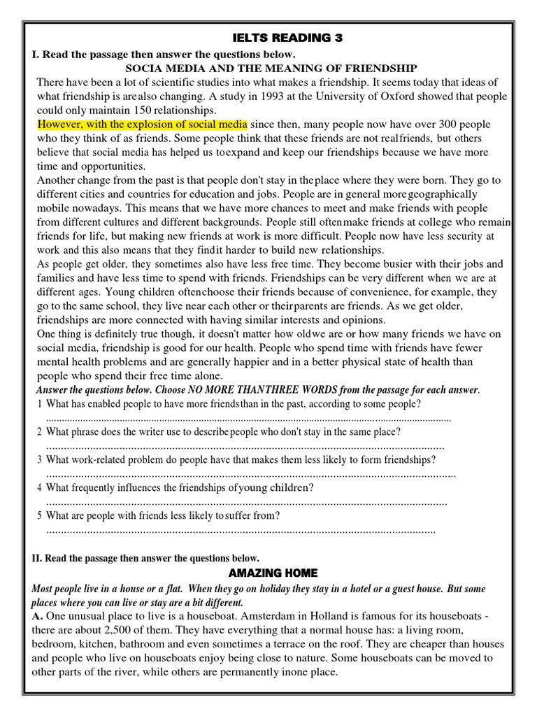 I. Read The Passage Then Answer The Questions Below. Socia Media and ...