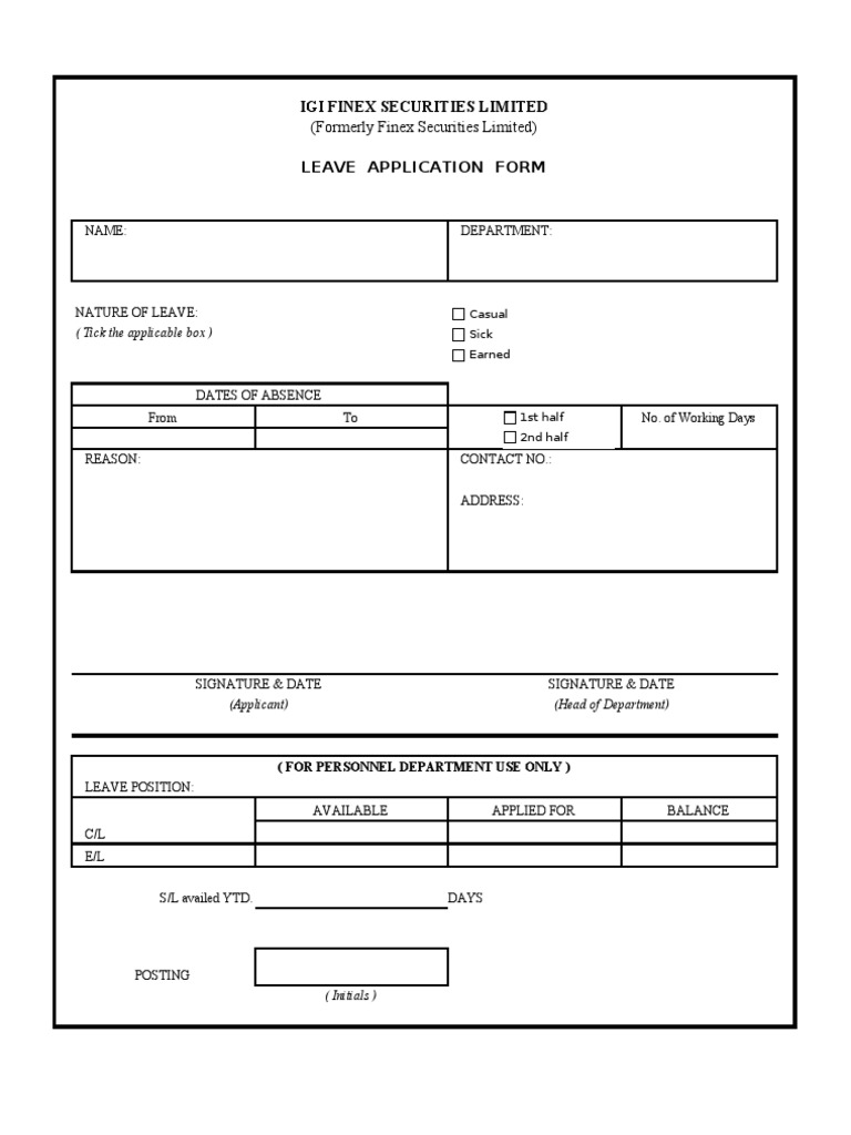 Leave Application Form Template | PDF