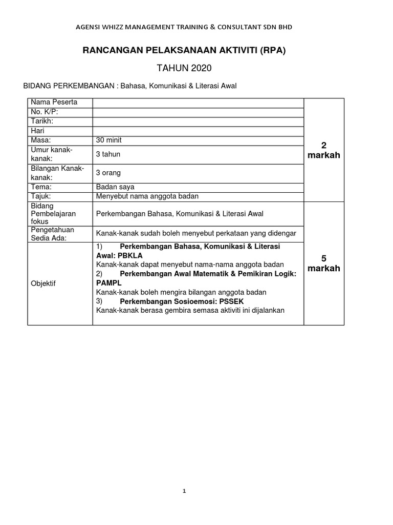 Contoh Rpa Pbkla | PDF
