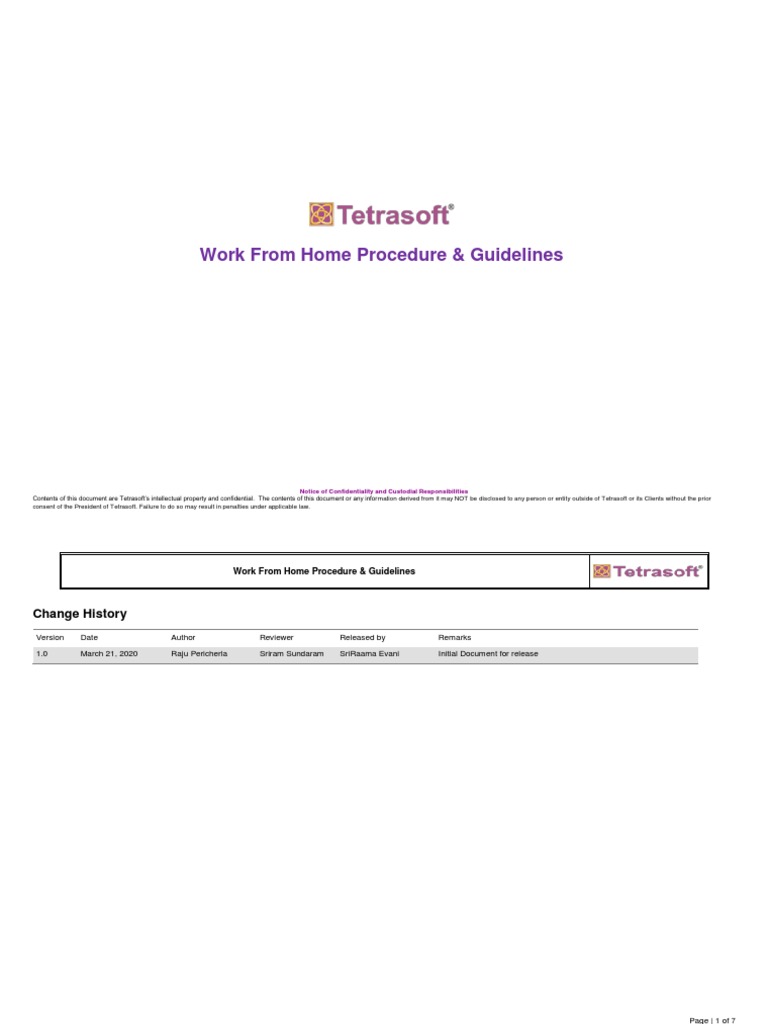 Tetrasoft WFH Procedure & Guidelines | PDF | Telecommuting ...