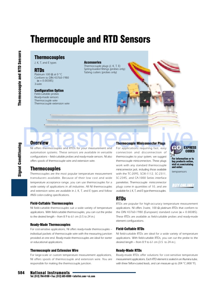 Datasheet - Live: Thermocouple and RTD Sensors | PDF | Thermocouple | Electrical Engineering
