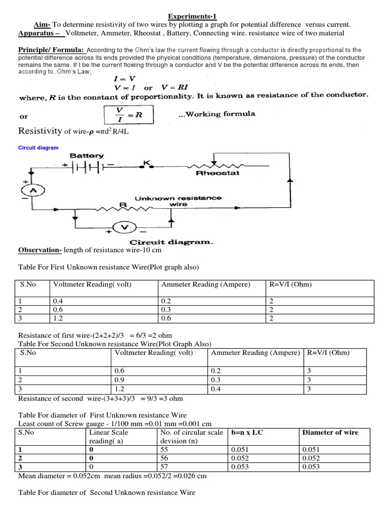 Exp-01 Class Xii | PDF | Electrical Resistance And Conductance | Voltage